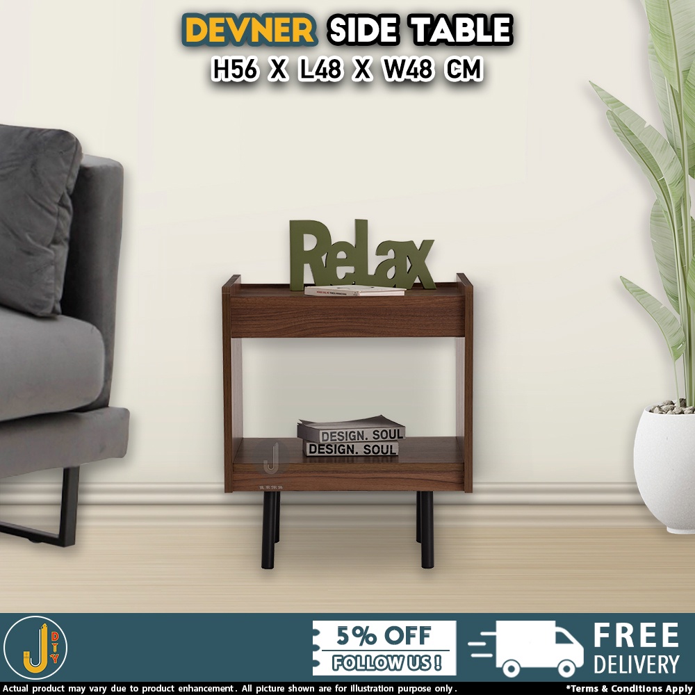 [JJ Furniture DIY] Denver Side Bedside End Table with Matt Black Epoxy Metal Leg | Meja Sisi ...