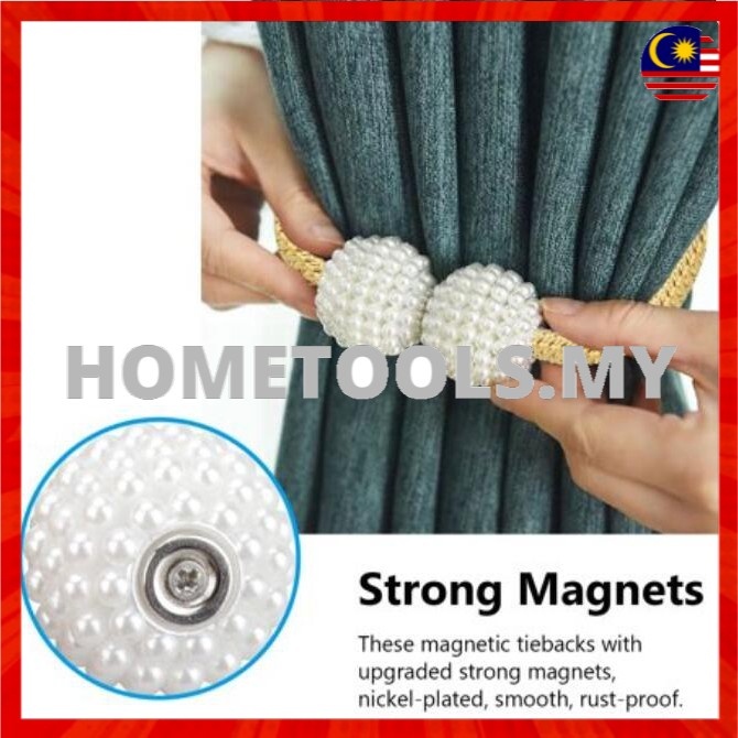 Langsir Magnet Magnetic Curtain Tiebacks Modern Pearl Tie Back Rope ...