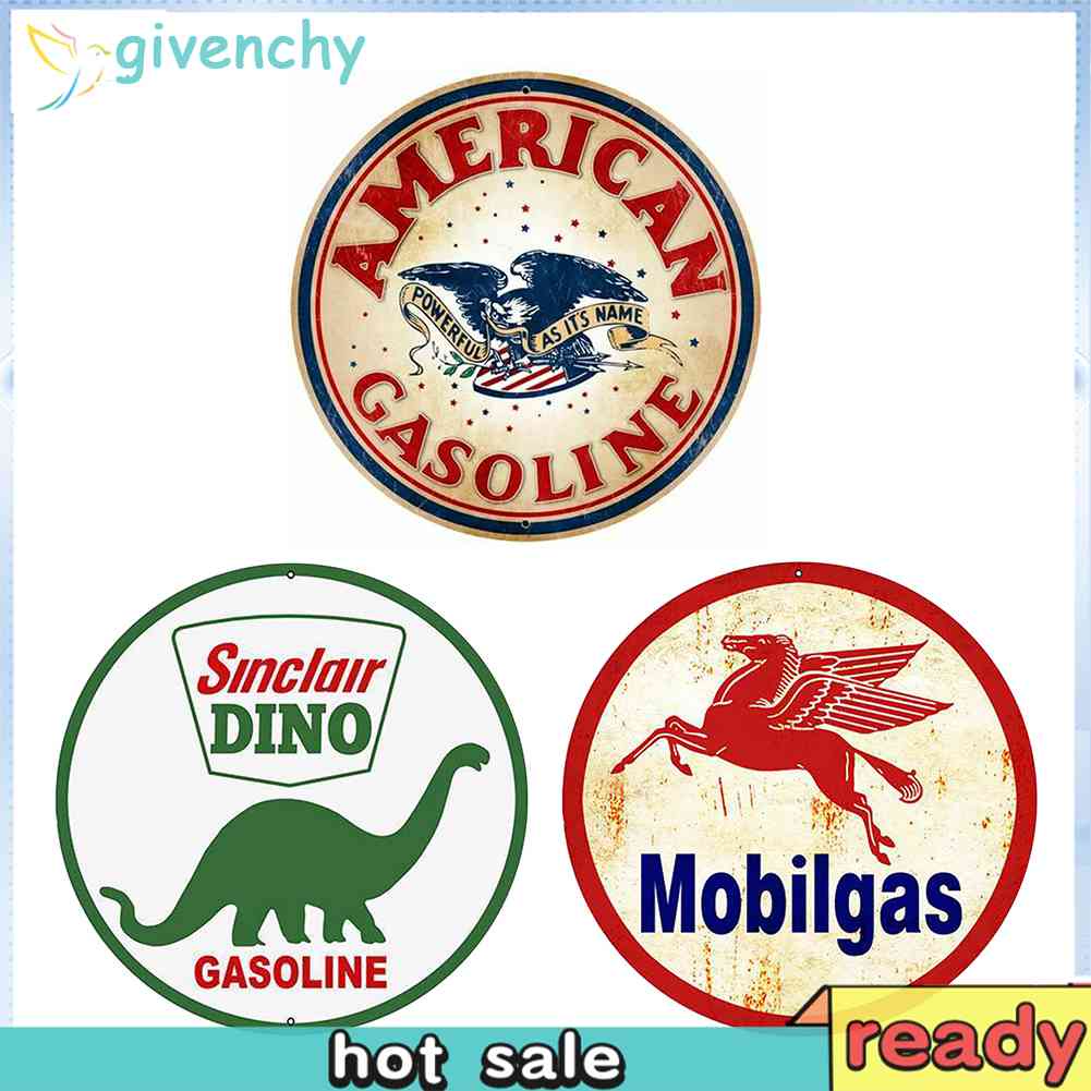 Vintage Metal Plate Tin Sign Plaque Round Gasoline Poster Retro Iron ...