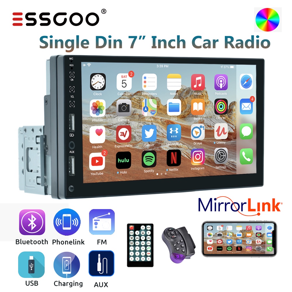 ESSGOO Single Din Car Player 7" Inch Touch Screen Mirror Link Multimedia MP5 Vedio Player ...
