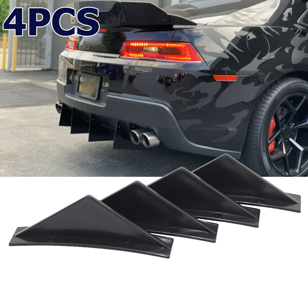 Universal 4 Wing Car Rear Bumper Lip Diffuser Splitter Spoiler Shark ...