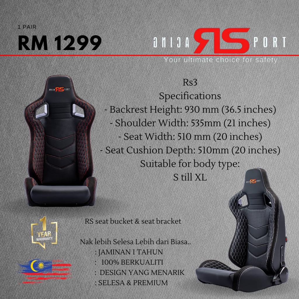 RS 3 Racing Sport Semi Bucket Seat | Shopee Malaysia