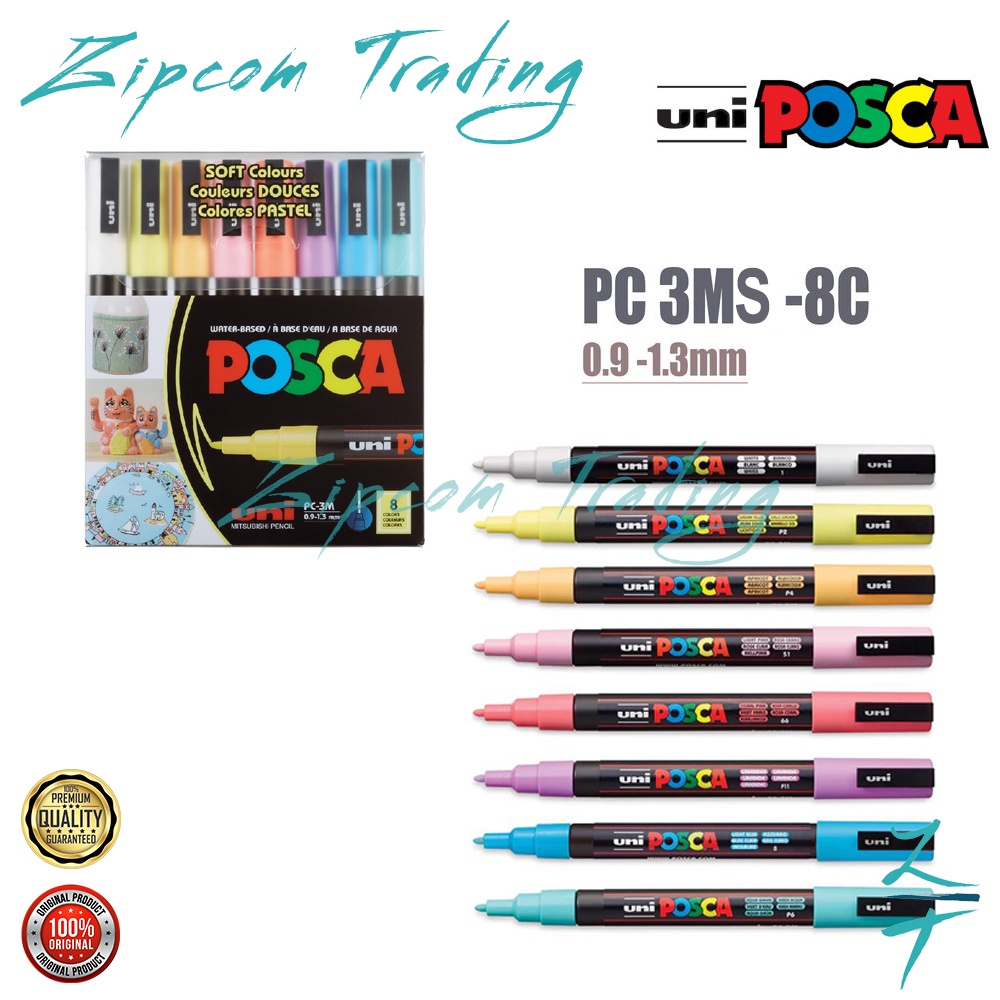UNI POSCA Water Based Paint Marker Set ( PC-3M 8C & 16C / PC-3MS 8C ...