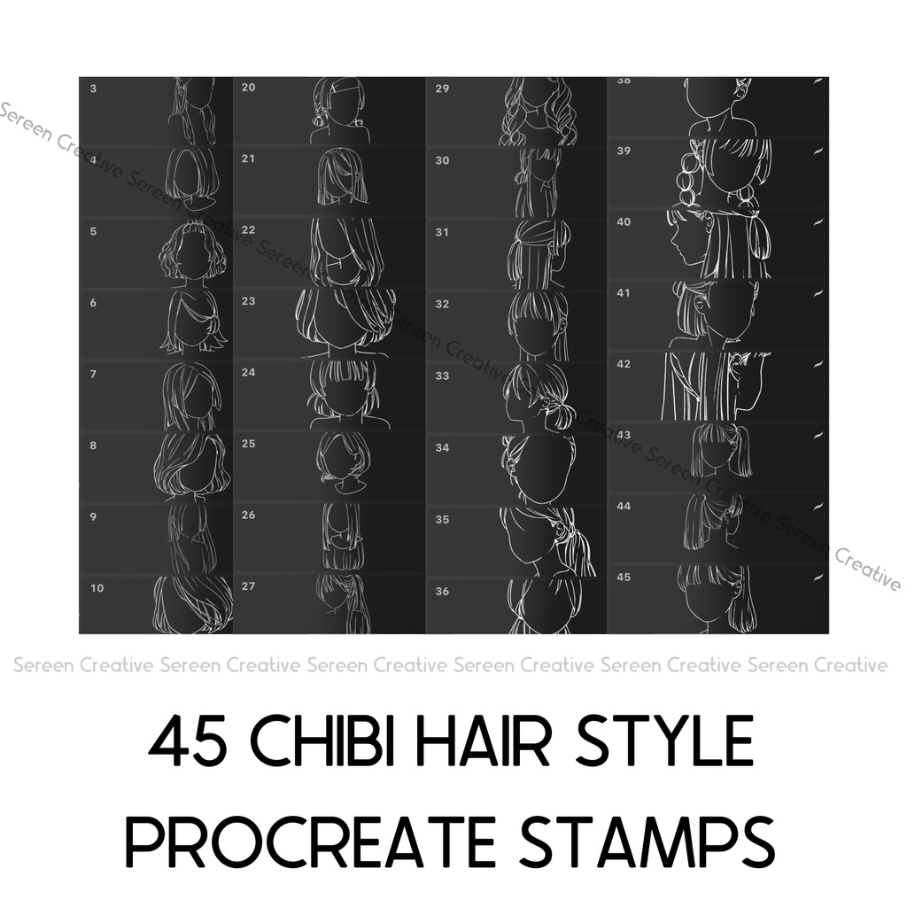 P22 Chibi Hand Drawn Hair Procreate Stamps Brushes (Anime, Cartoon ...