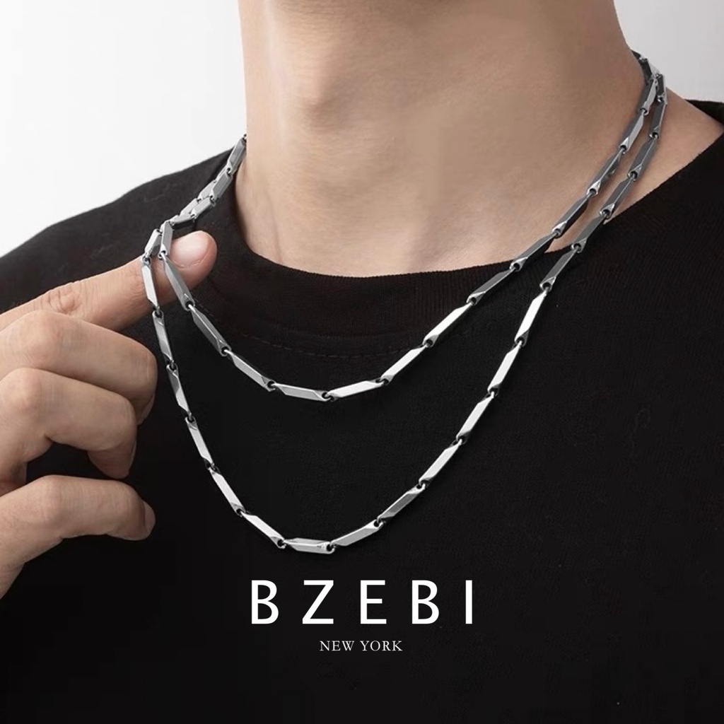 BZEBI Men Silver Chain Necklace Titanium Steel Anti-rust Adjustable ...