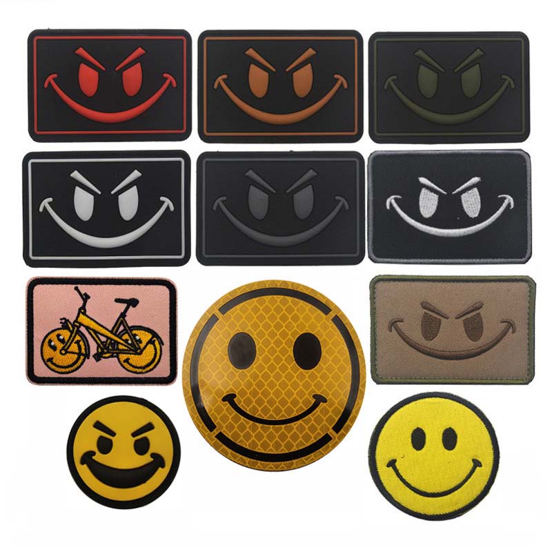 Smiley Face 3d PVC Rubber Patch Military Tactical Badges Stickers Hook And Loop Morale Patch For ...