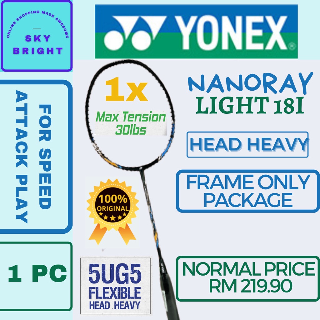 yonex racket Yonex Nanoray Light 18i (Black) Badminton Racket - 5UG5 30 LBS | Shopee Malaysia