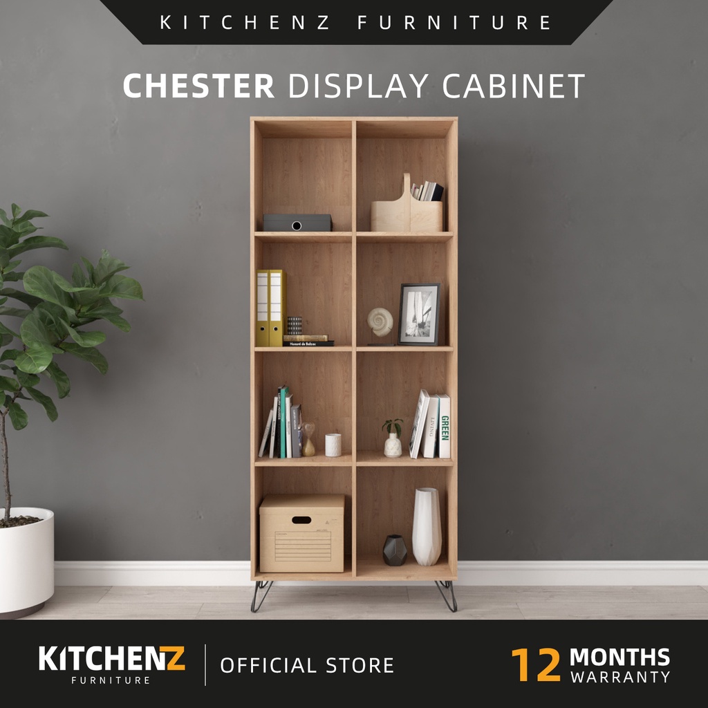 KitchenZ Sabah Chester Series 2.6FT Display Cabinet Book Shelf Rak Buku ...