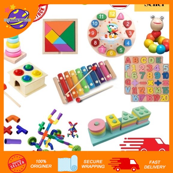 Wooden toys kids ABC montessori early learning toys Geometric Stacker ...