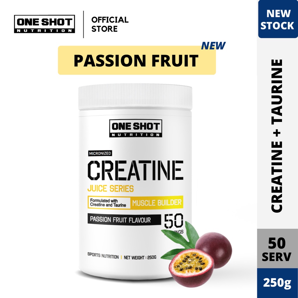 Creatine Monohydrate Powder + Taurine (250g) 50 servings - One Shot ...