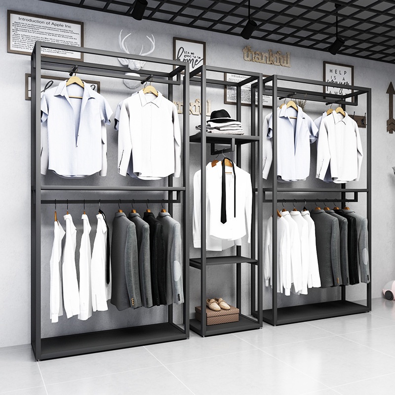 Men s clothing store display rack, shelf, black floor-standing double ...