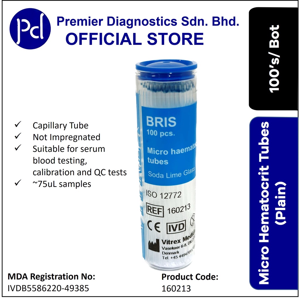 VITREX Micro Hematocrit Capillary Tubes 75ul (100's/bottle) | Shopee ...