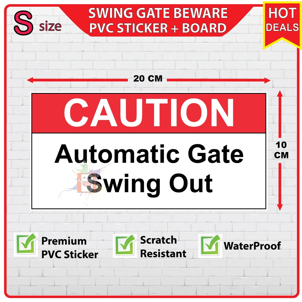 Caution Swing Gate Beward , Moving Autogate PVC Sign Sticker + Board ...