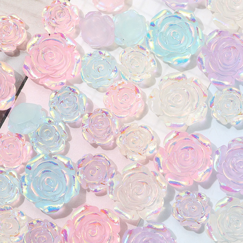 10Pcs 10/15/20mm AB Colorful Resin Rose Flower White AB Resin 3D Flower ...