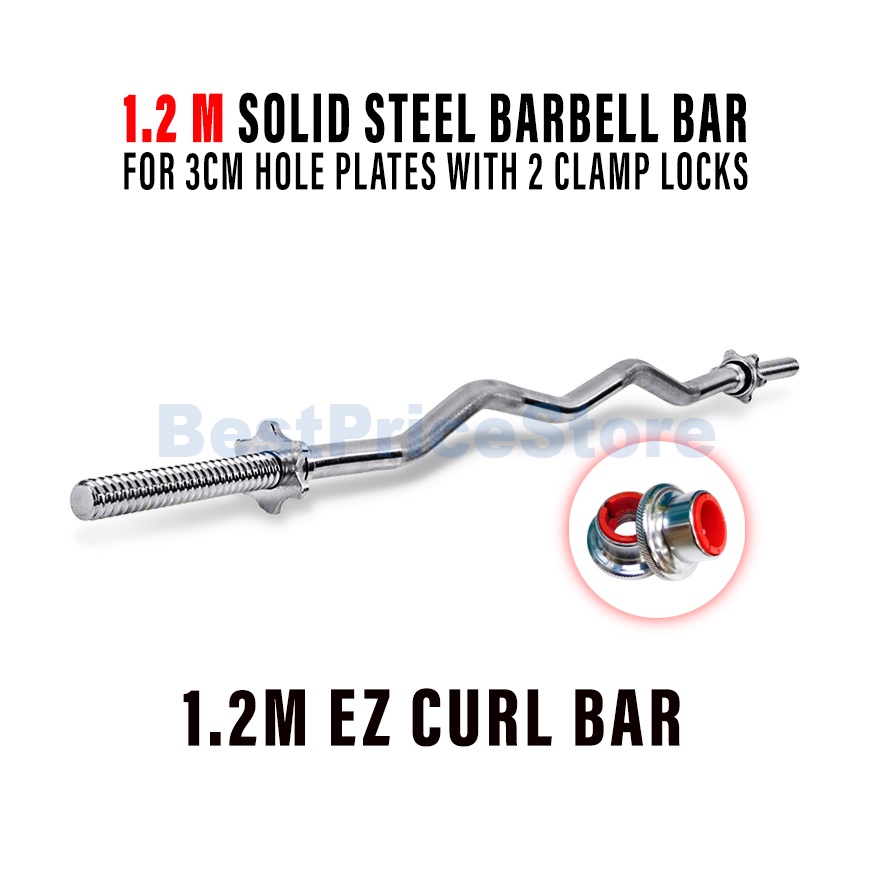 BPS Barbell Pole Bar Gym Grade 1.2m 3cm Chrome Plated Solid STRAIGHT ...