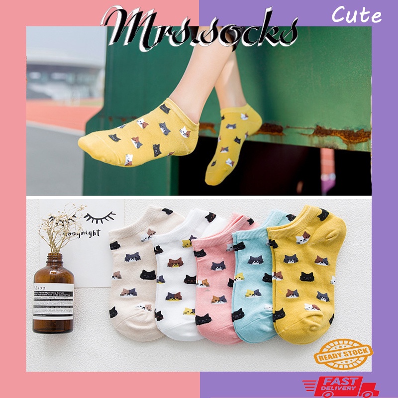 Mrs.socks Animal Cat Cute Socks Ankle Socks Women Stokin Pendek ...