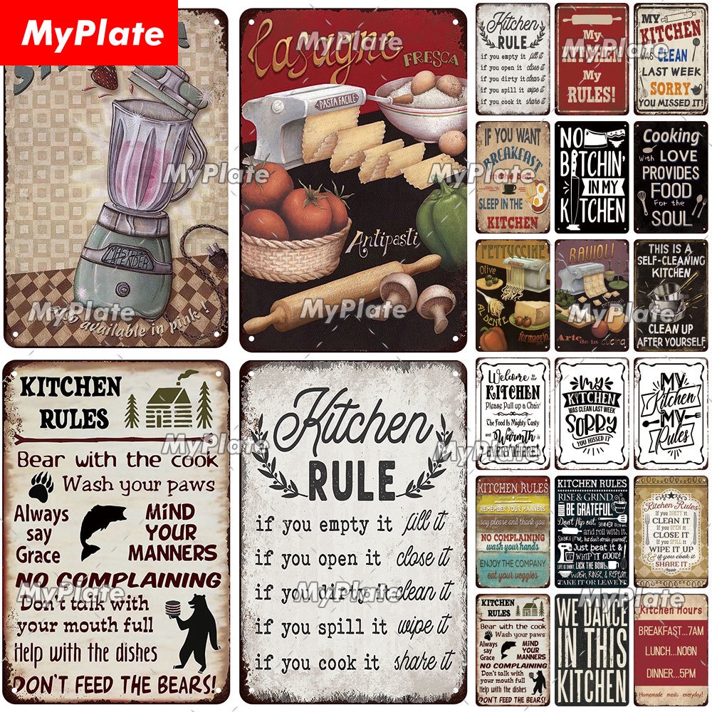 2024 [My Plate] Kitchen Rules Vintage Metal Sign Tin Sign Kitchen ...