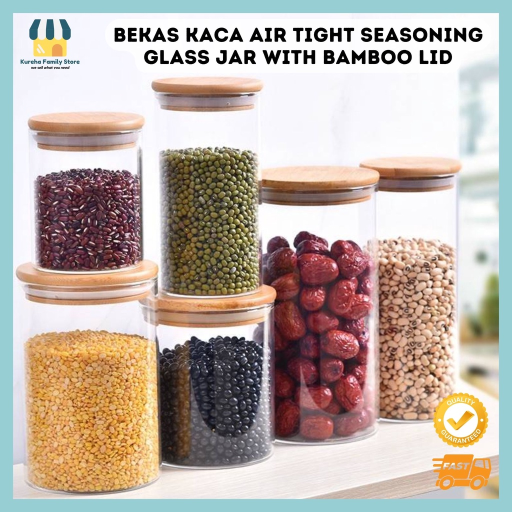 GLASS Dry Food Airtight Storage with Bamboo Sealing Lid Multipurpose ...