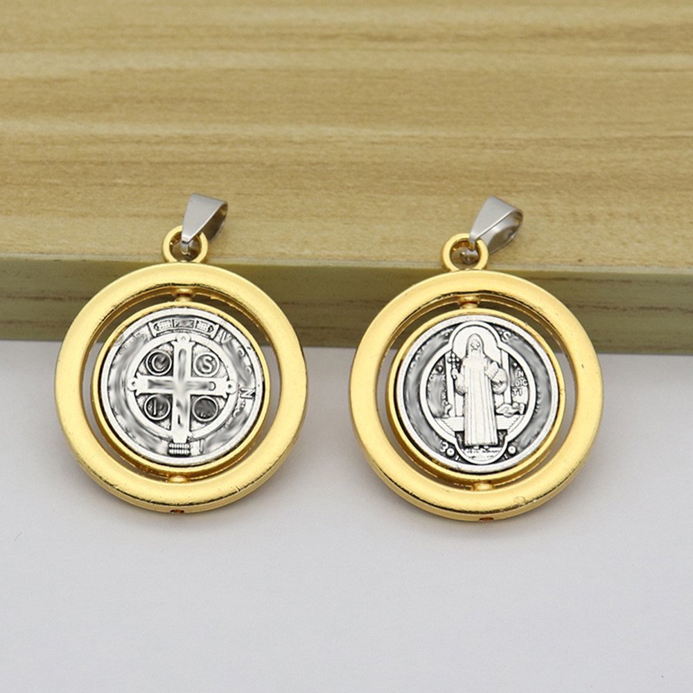 Metal Rotable Round Religious Exorcism St Benedict CSPB Medal Pendant ...