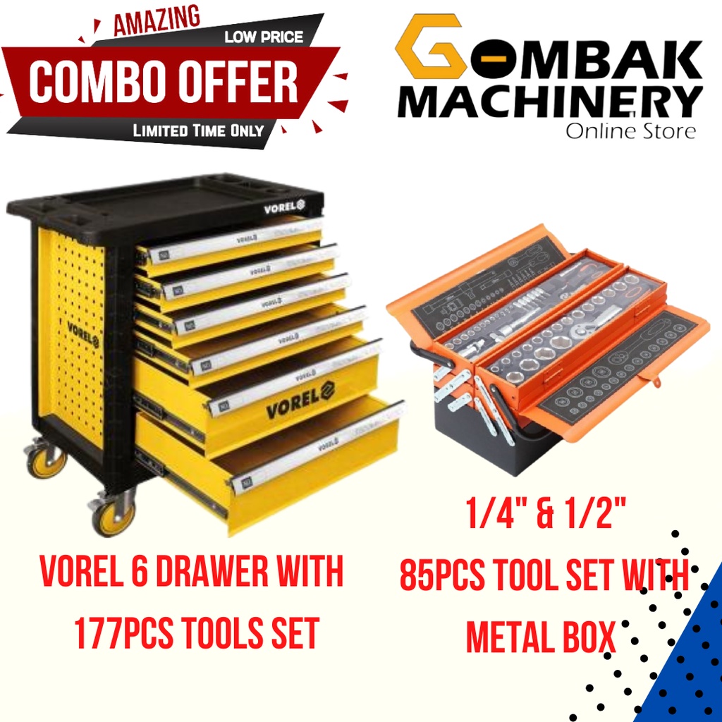 COMBO SET VOREL 177pcs with 6 drawers + 85pcs Tools set with 5 Tier Tool Box | Shopee Malaysia