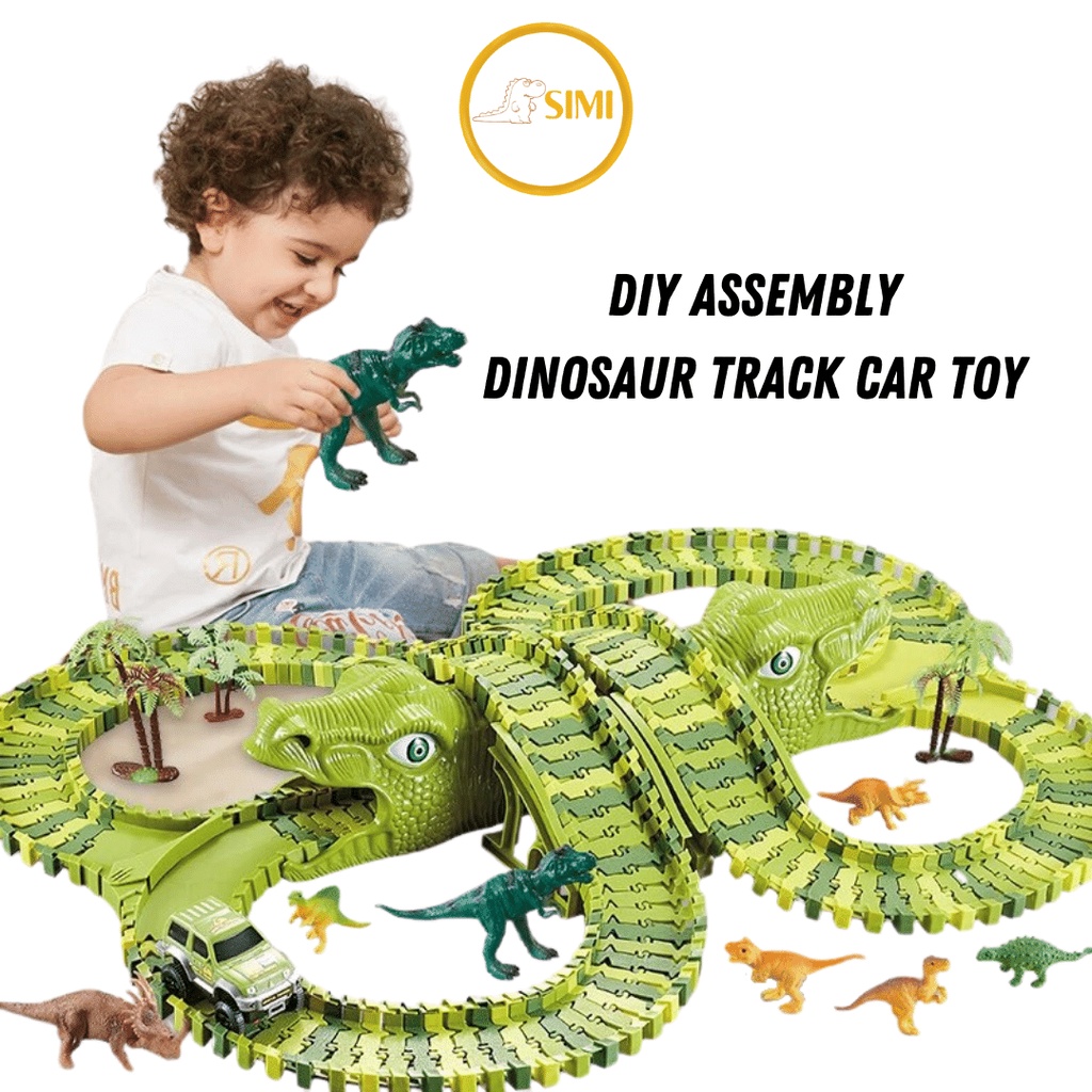 SIMI Dinosaur Electric Car Toy Track Race Set DIY Assembly Mainan Budak ...