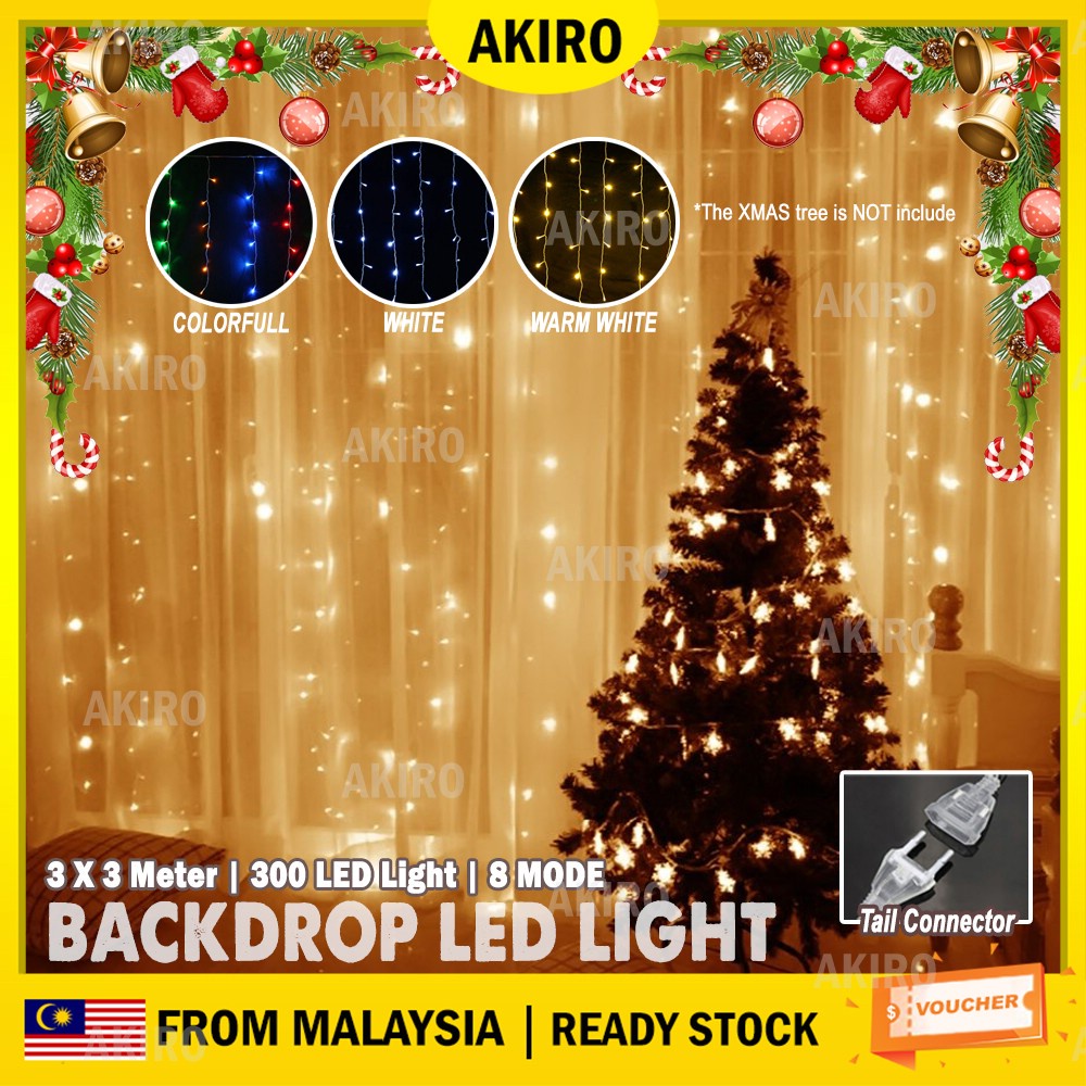 Akiro Home Diy Xmas 300 Led 3x3 Meter 8 Mode Backdrop Led Fairy Light