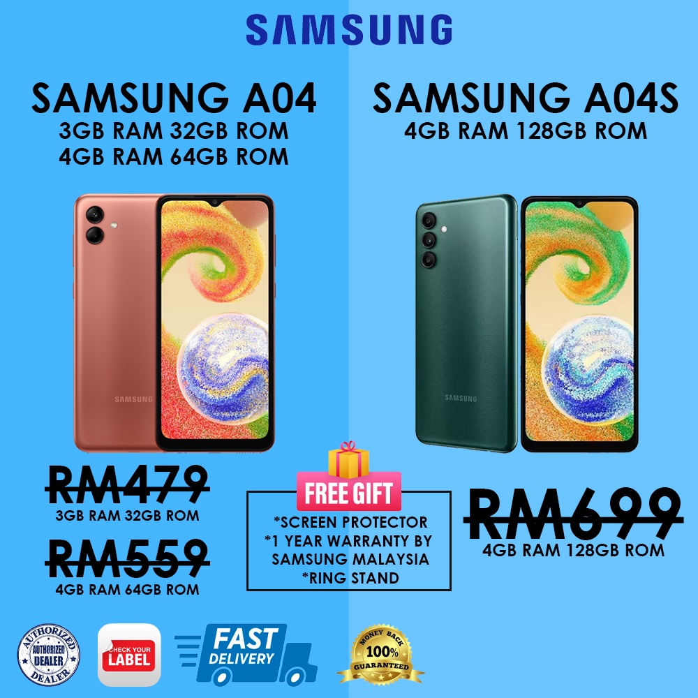 SAMSUNG GALAXY A04 [3/32GB] [4GB+64GB] A04S [4GB+128GB] 100% Original 1 Year Manufacturer ...