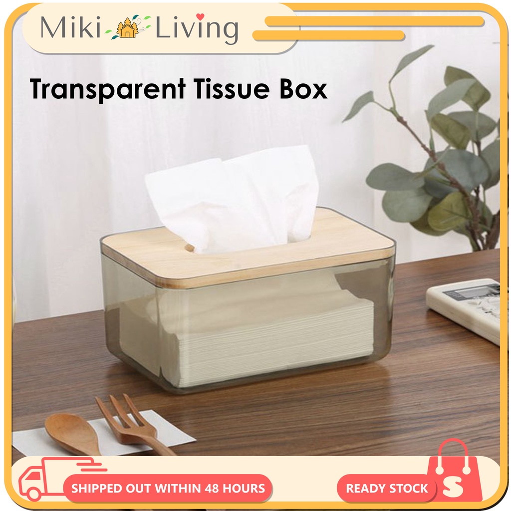 Transparent Tissue Box with Wooden Cover / Tissue Box Holder | Shopee ...