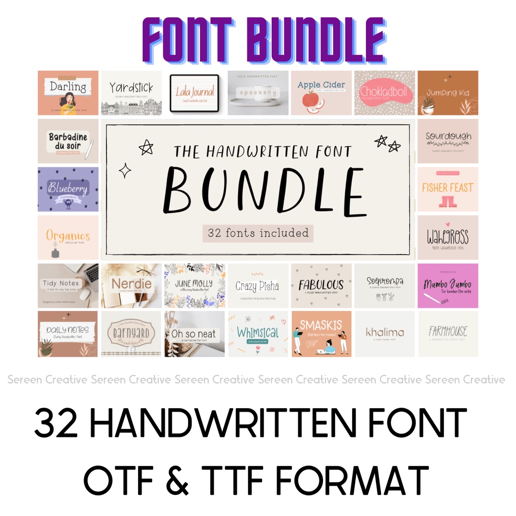 MF04 Handwritten Handwriting Premium Font Bundle (Cotton White Studio ...