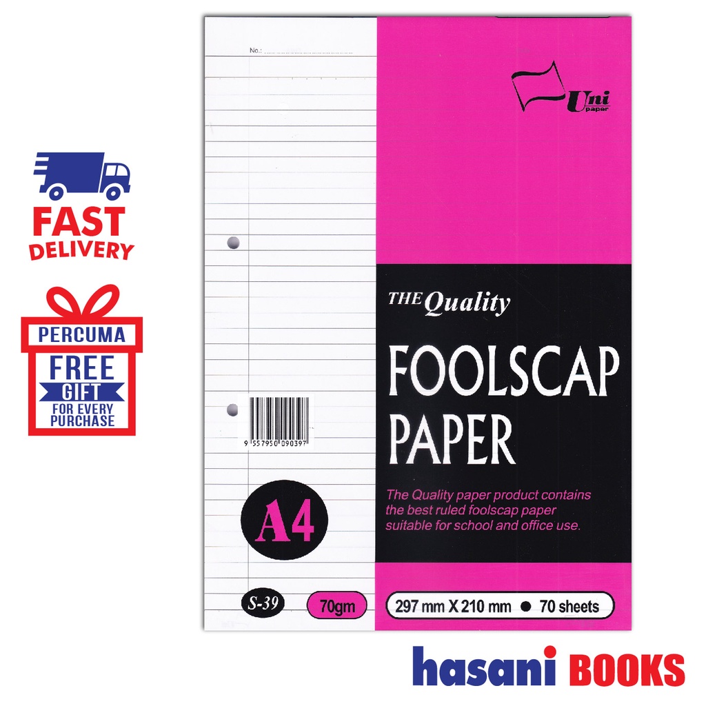 Hasani Uni Foolscap Paper A4 (70gsm x 70’s) S-39/9557950090397 | Shopee ...