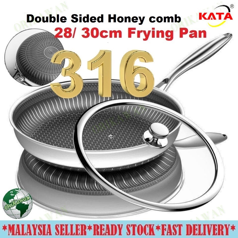 KATA 28/ 30 CM Stainless Steel 316 Grade Honey Comb Frying Pan | Shopee ...