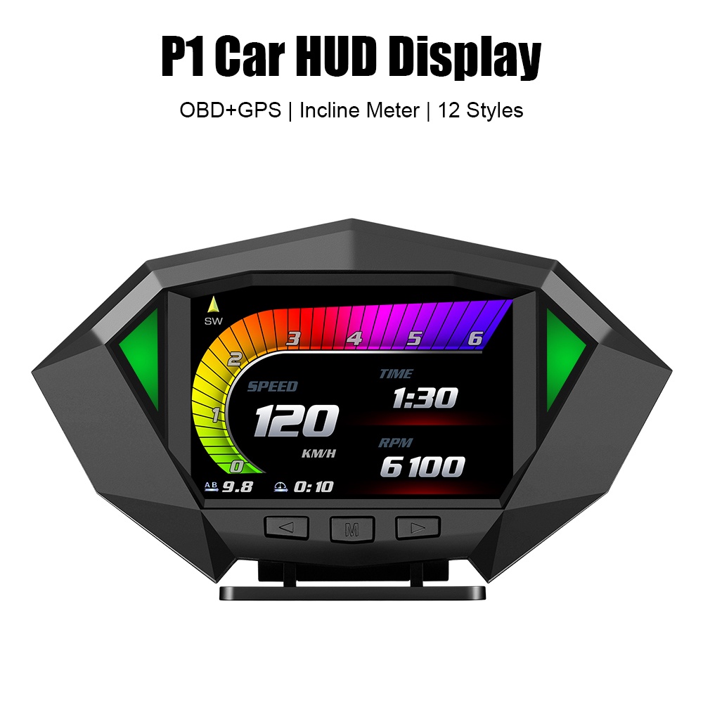 Car Digital Speedometer Incline Meter OBD2 GPS Dual System P1 Car HUD ...