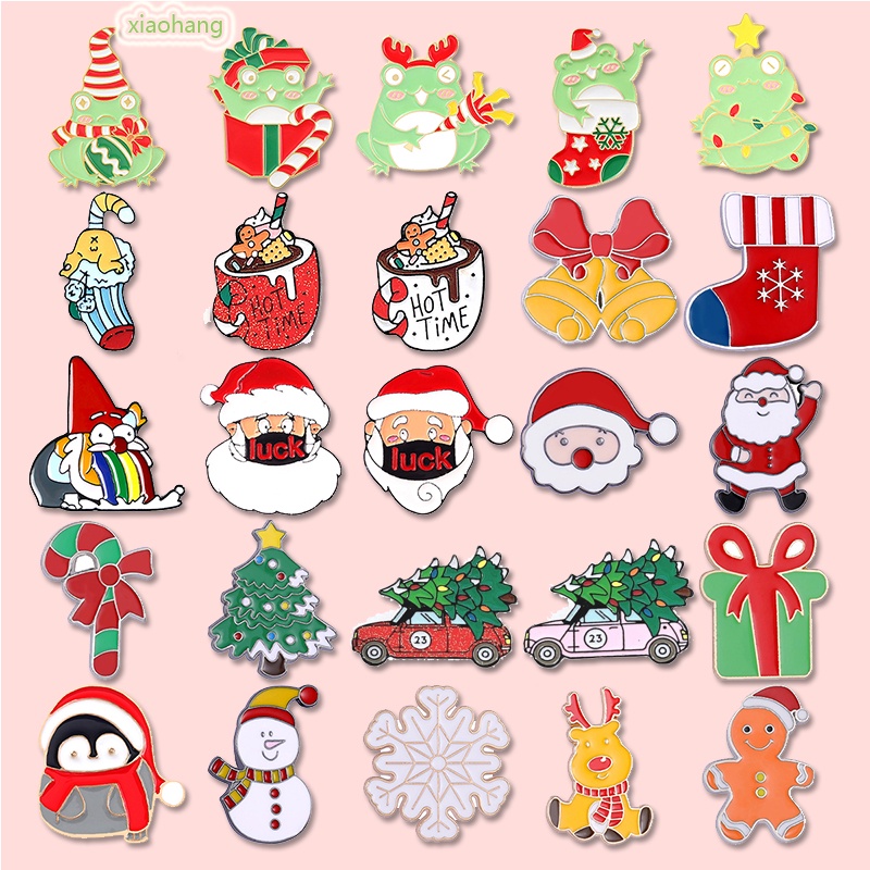 Christmas Brooches Santa Claus Christmas Tree Frog Enamel Pins Cup Car ...