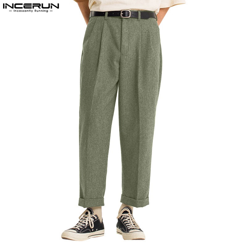 INCERUN Men Formal Straight Leg Pants Casual Solid Long Chino Trousers ...