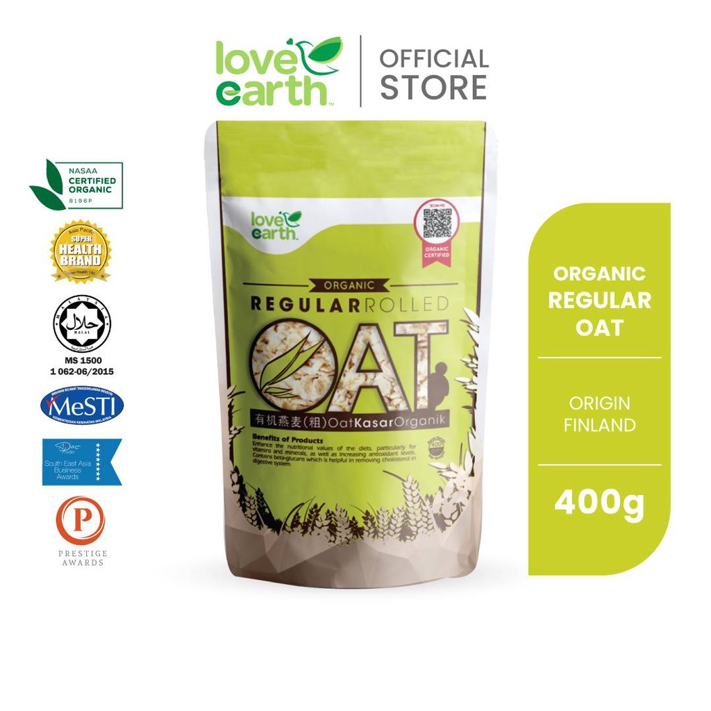 LOVE EARTH ORGANIC REGULAR ROLLED OAT 400G | Shopee Malaysia