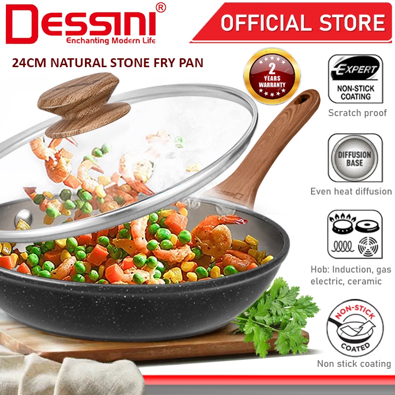 DESSINI Natural Stone Frying Pan Die Cast Aluminium Induction Non-Stick ...