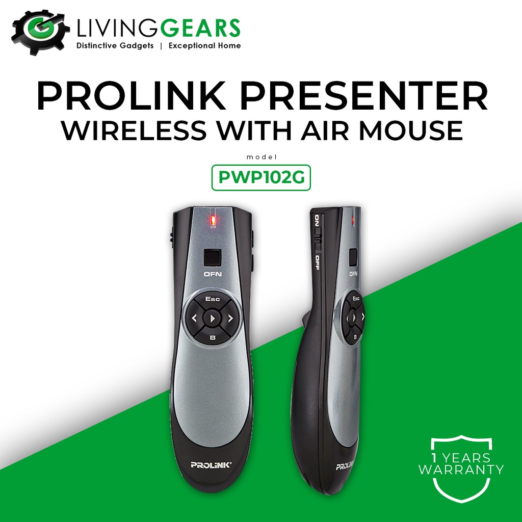 Prolink PWP102G Wireless Presenter Red Laser Pointer with Air Mouse ...