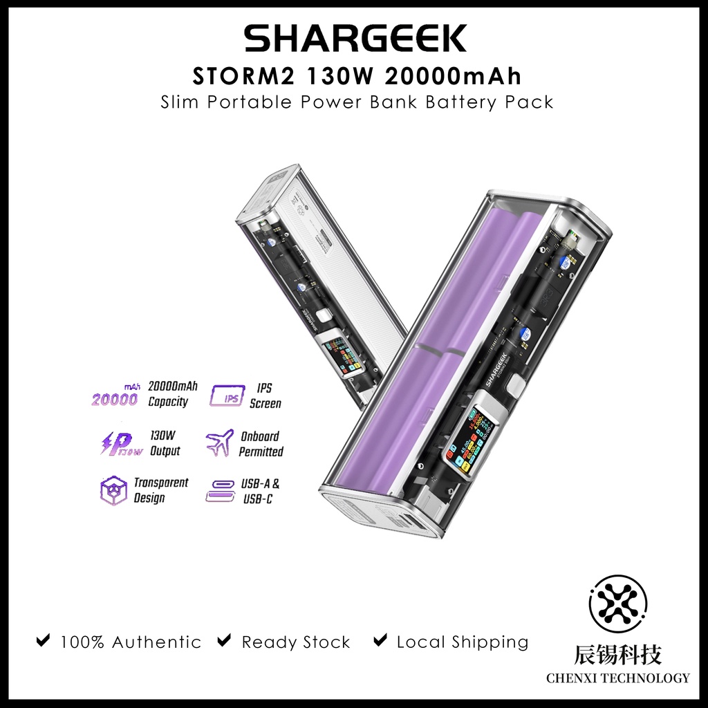 Shargeek STORM2 130W 20000mAh Slim Portable Power Bank Battery Pack ...