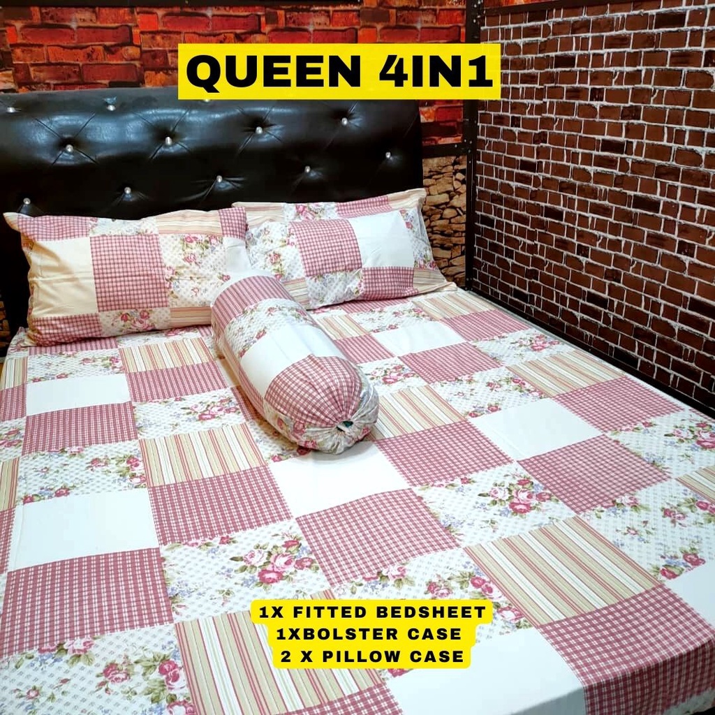 Cadar Fitted Queen 4 in 1 Set Cadar Getah Tukar ganti mampu milik ...