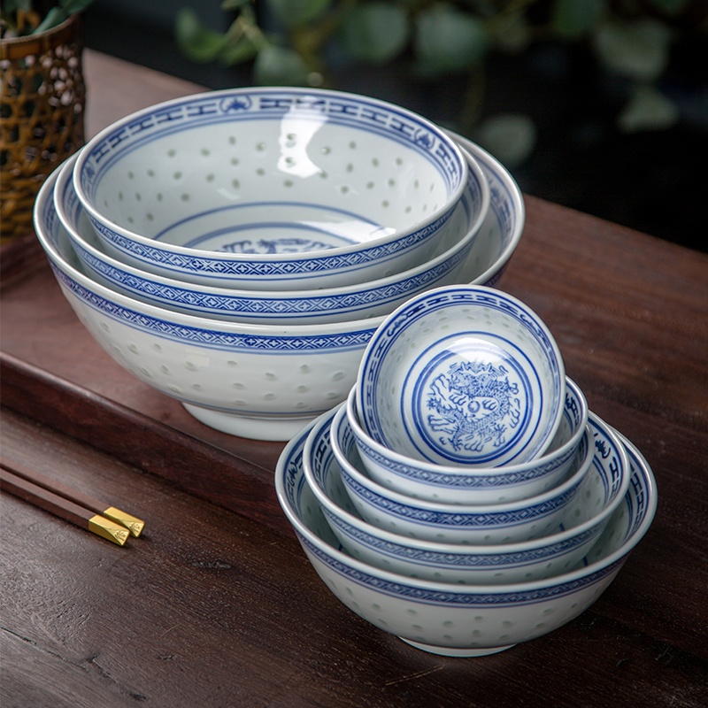 Porcelain Ceramic Chinese Nyonya Blue Dragon White Rice Grains Design ...