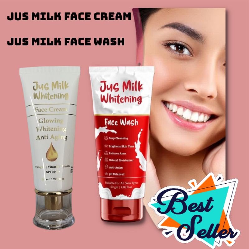 Jus Milk Whitening Face Cream & Just Milk Face Wash Brighten Tone, Anti ...