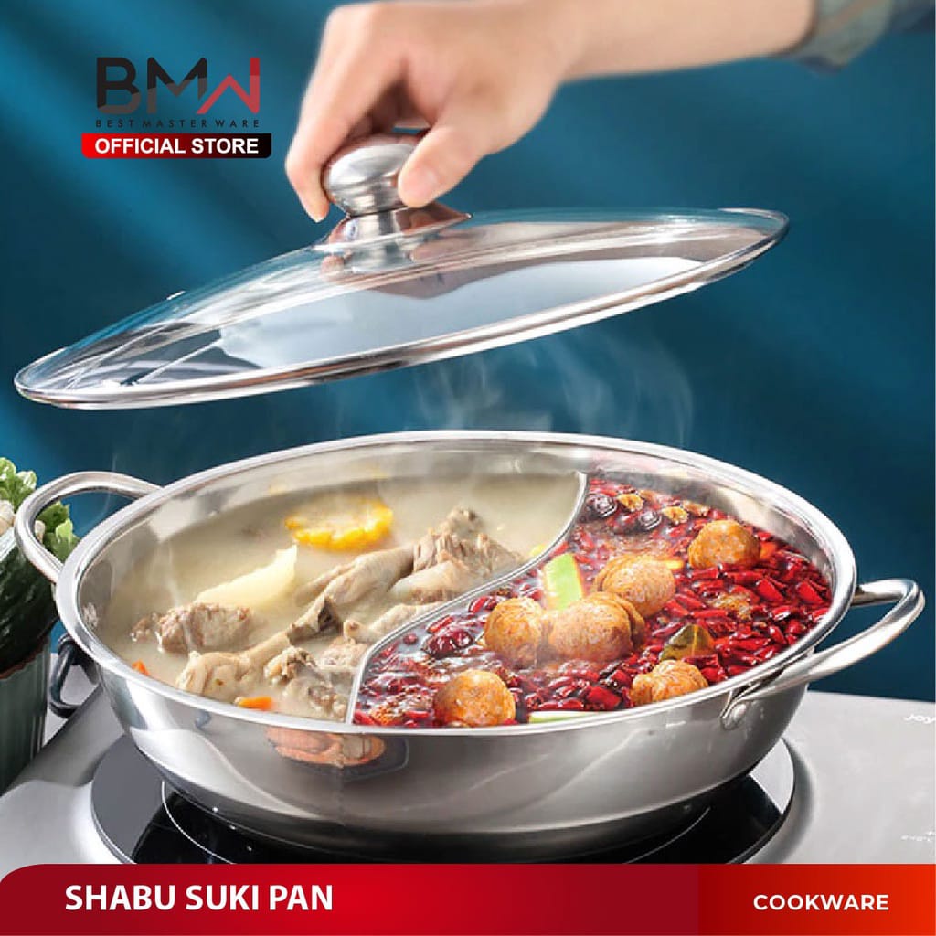 Shabu Pan 28cm / Steamboat Soup Bowl 2 Flavors Suki Pan Hot Pot Shabu ...