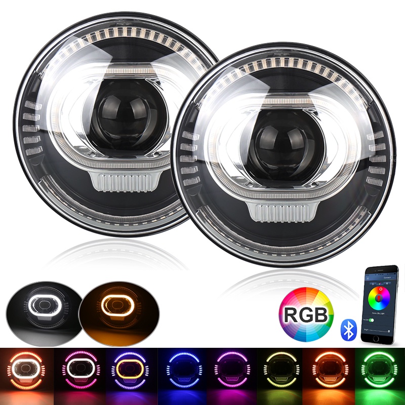 7 Inch RGB HaloLED Headlights with Hi/Lo Beam White DRL Amber Turn ...