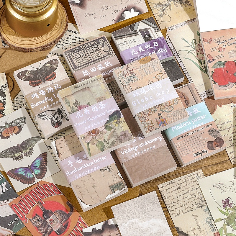 60 PCS Vintage handwriting series handbook material paper cute non ...