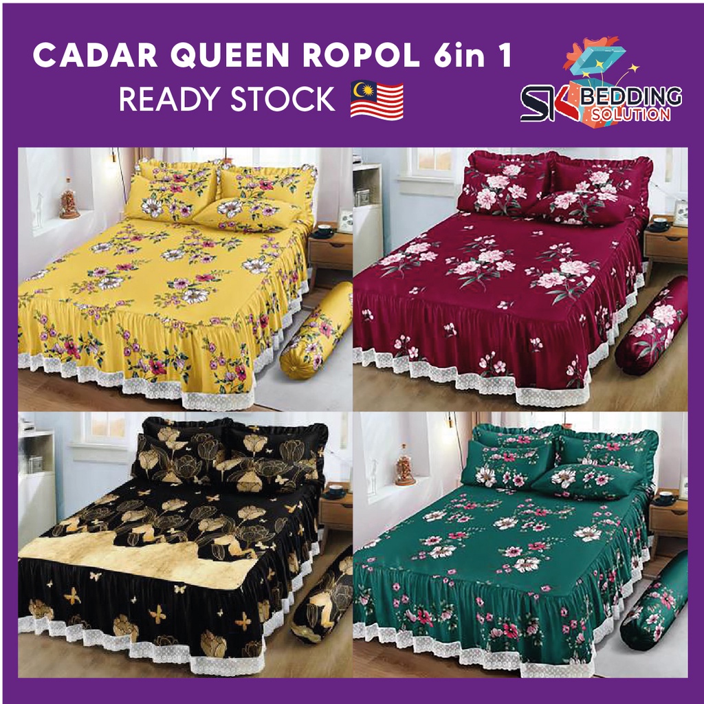 LIVE ** 6 IN 1 SET CADAR QUEEN CORAK ROPOL BEDSHEET SET QUEEN SIZE ...