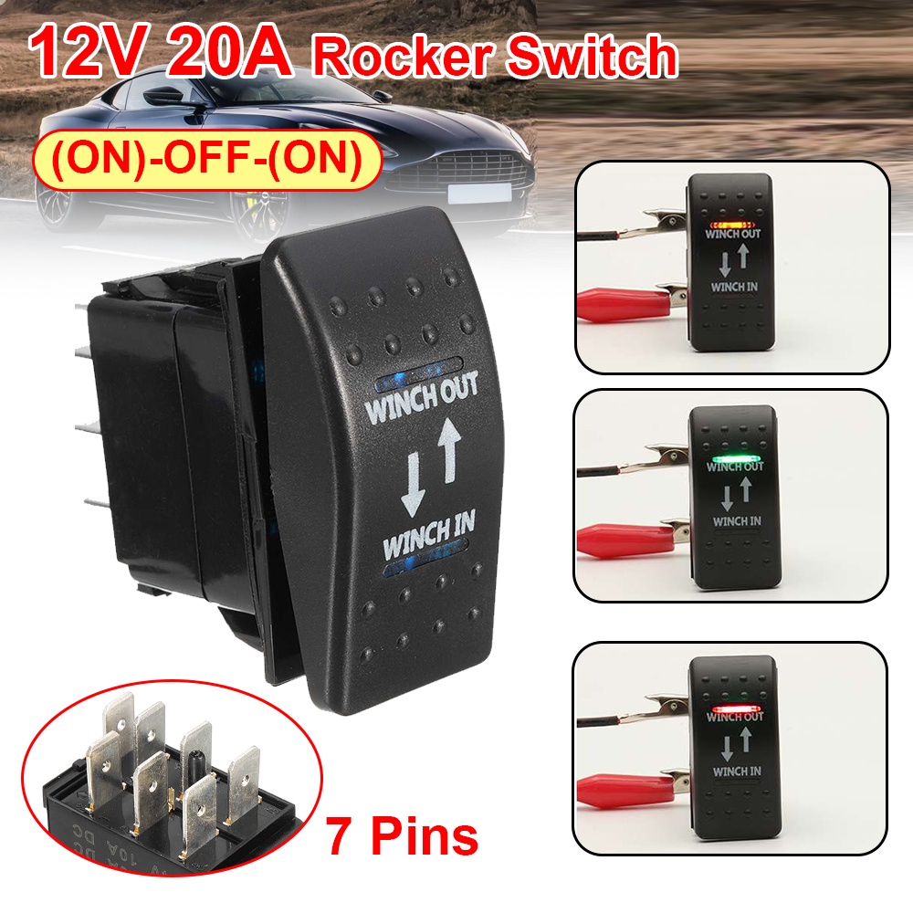 12V 20A Winch Out—Winch In (ON)-OFF-(ON) Rocker Switch Momentary LED 7 ...