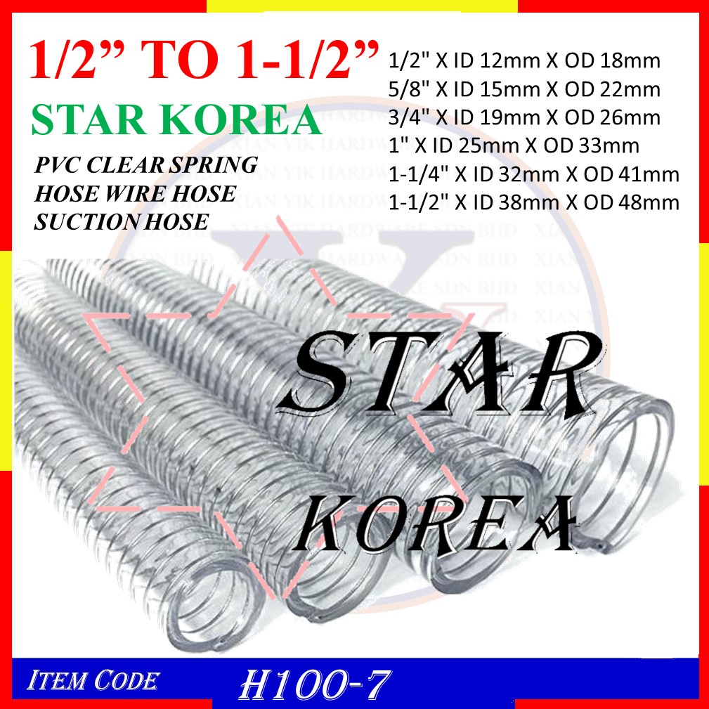[PRICE PER 1 METER] H100-7 (1/2" TO 1-1/2") PVC CLEAR SPRING HOSE ...