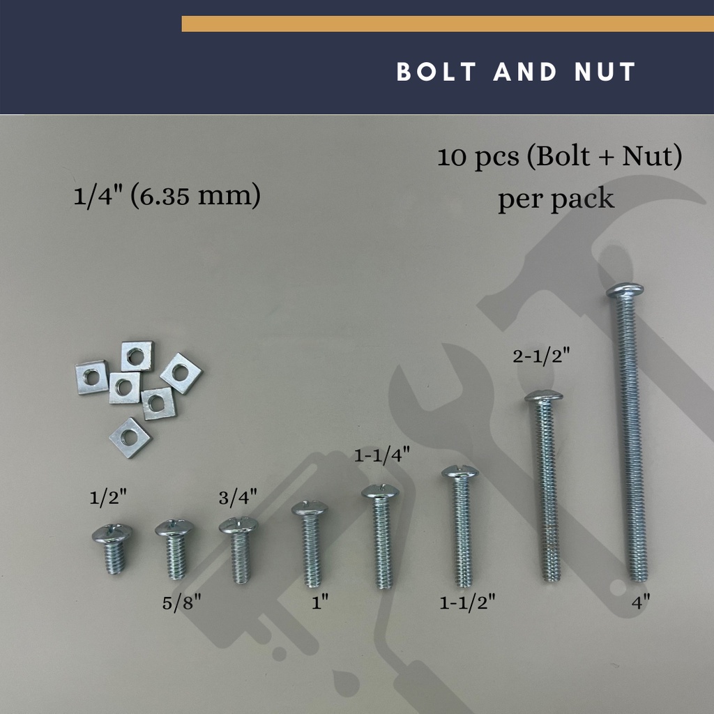 [10 Set] 3/16", 1/4" Galvanised Roofing Bolt & Nut | Screw & Nut | Skru ...