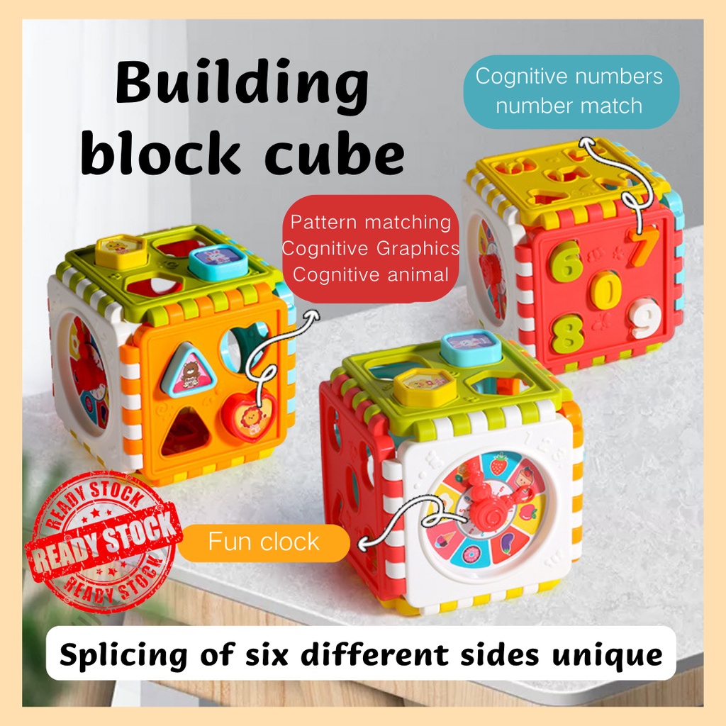 READY STOCK 6 IN 1 Baby Building Cube Block Learning Activity Shape ...