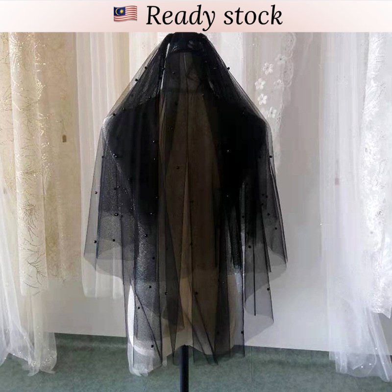 🇲🇾Black Bridal Veil Nikah Bridal Shower Veil Bachelorette Short Veil ...